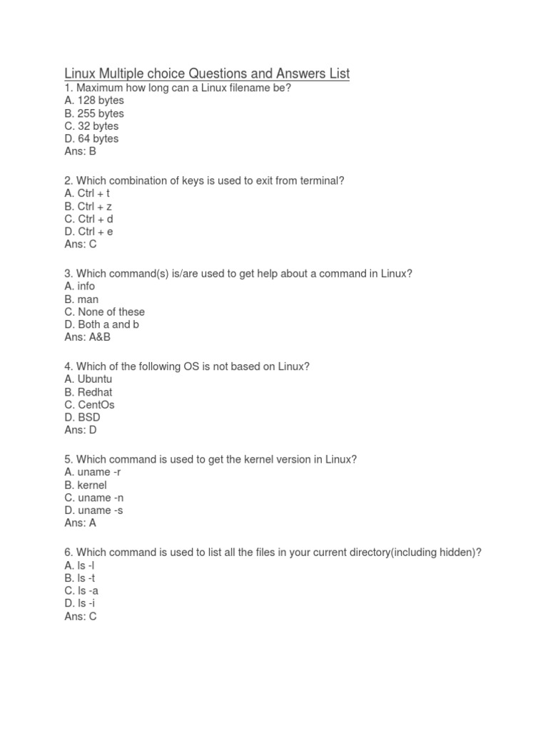 Linux Multiple Choice Questions and Answers List | PDF | System Software | Data Management