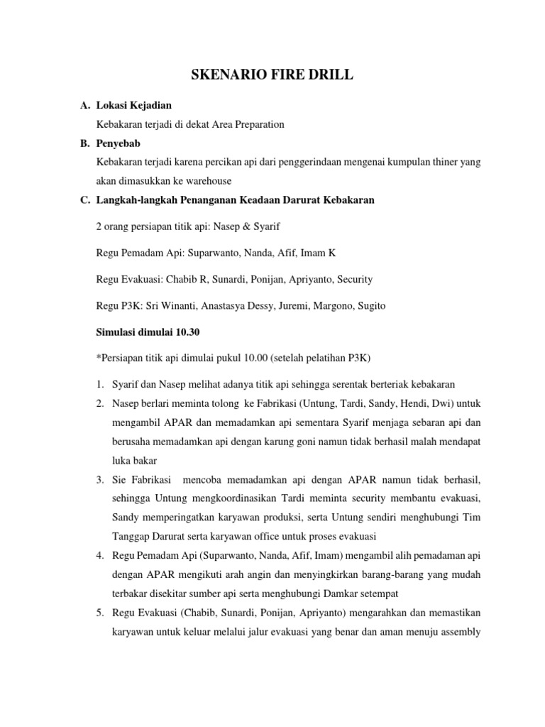 Skenario Fire Drill | PDF