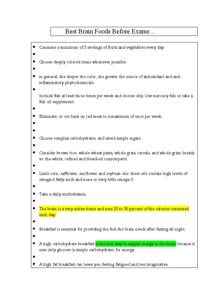 Top Brain Foods for Exam Success | PDF | Whole Grain | Carbohydrates