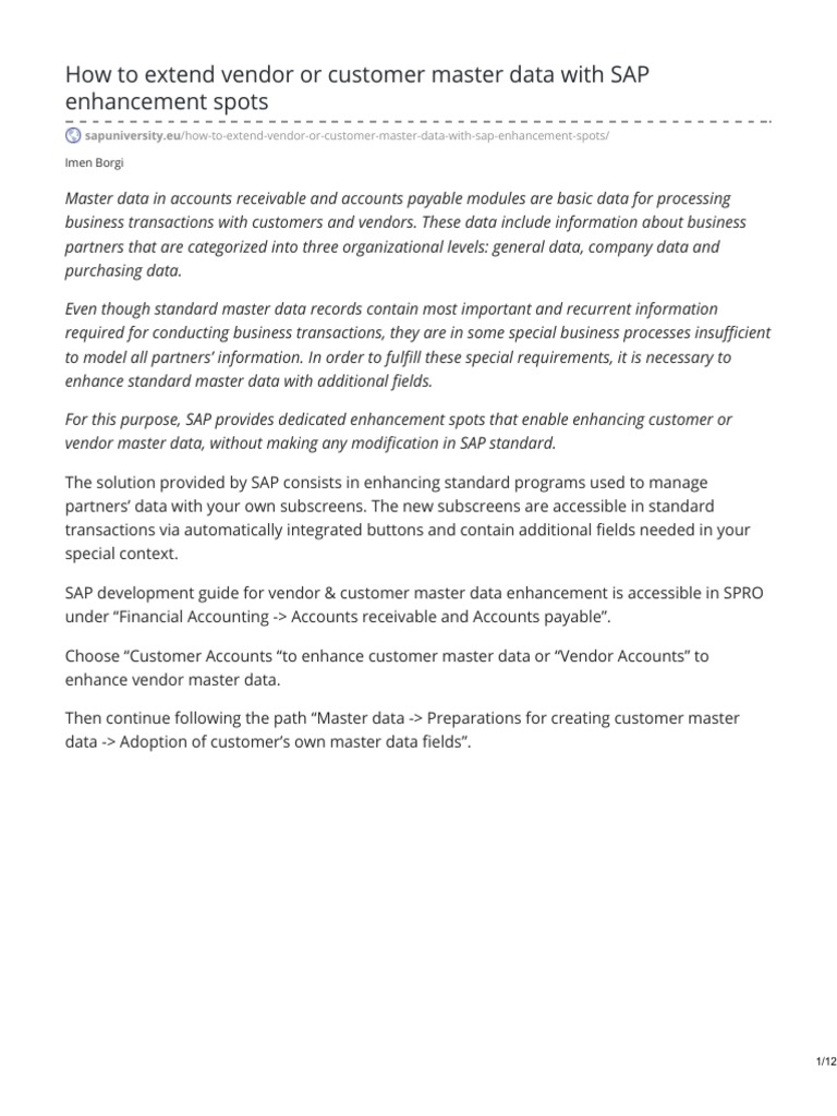 How To Extend Vendor or Customer Master Data With SAP Enhancement Spots ...