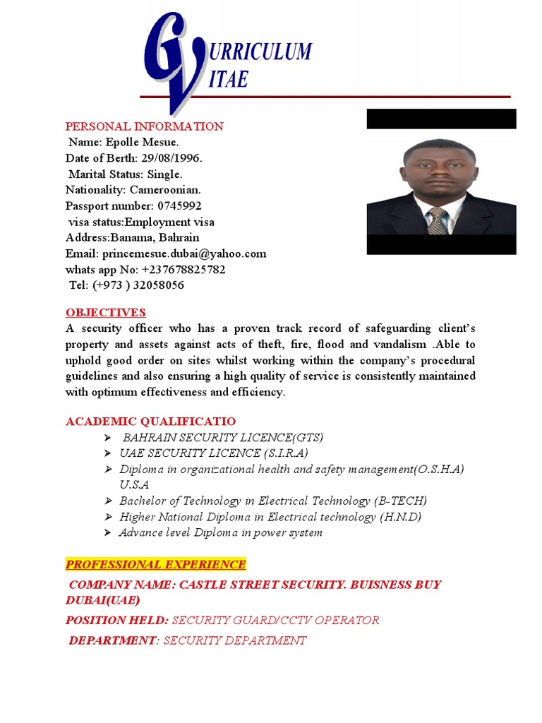 Security Guard CV | PDF | Security Guard | Closed Circuit Television