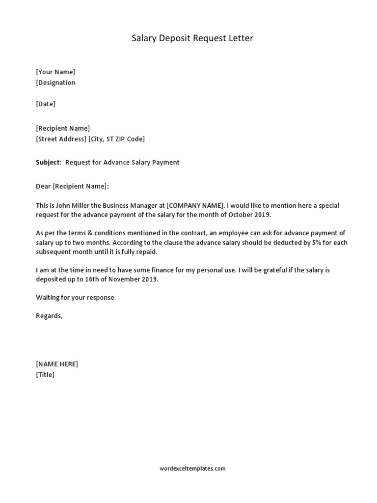 Advance Salary Deposit Request Letter | PDF