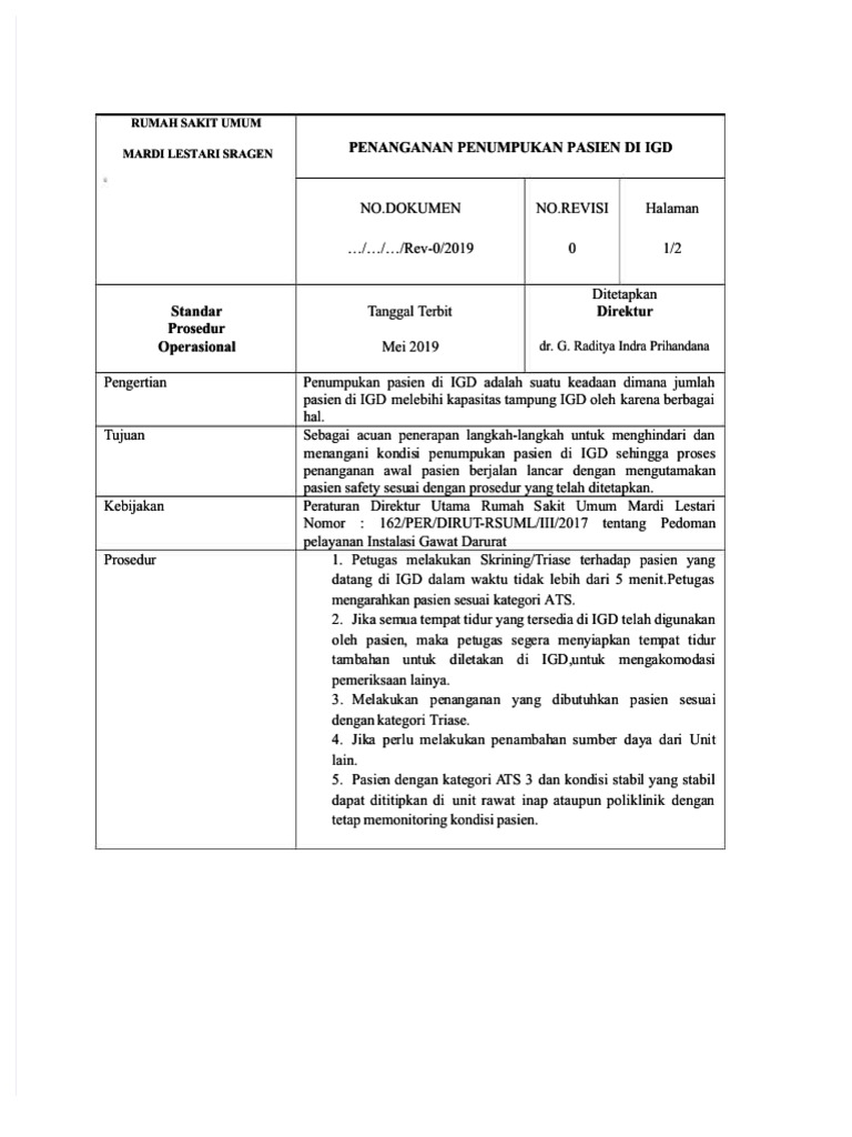 Spo Penanganan Penumpukan Pasien Di Igd | PDF