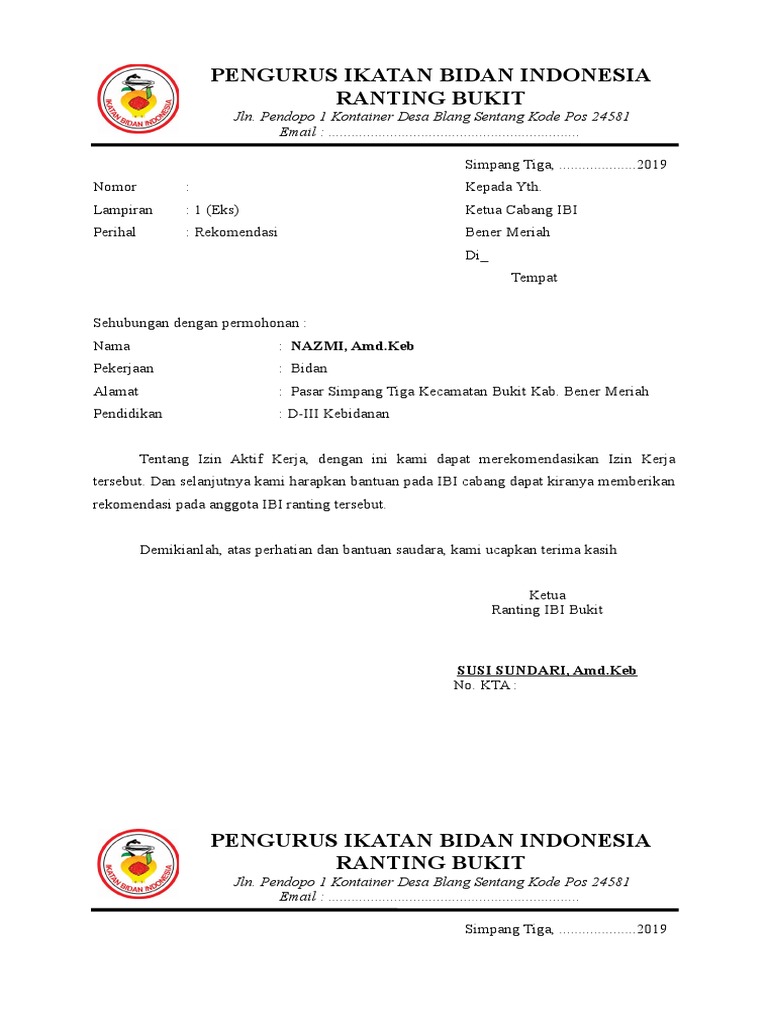 Surat Rekomendasi IBI | PDF
