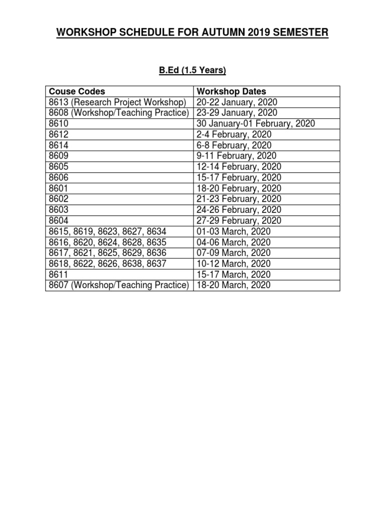 Autumn 2019 B.Ed Workshop Schedule | PDF | Science & Mathematics