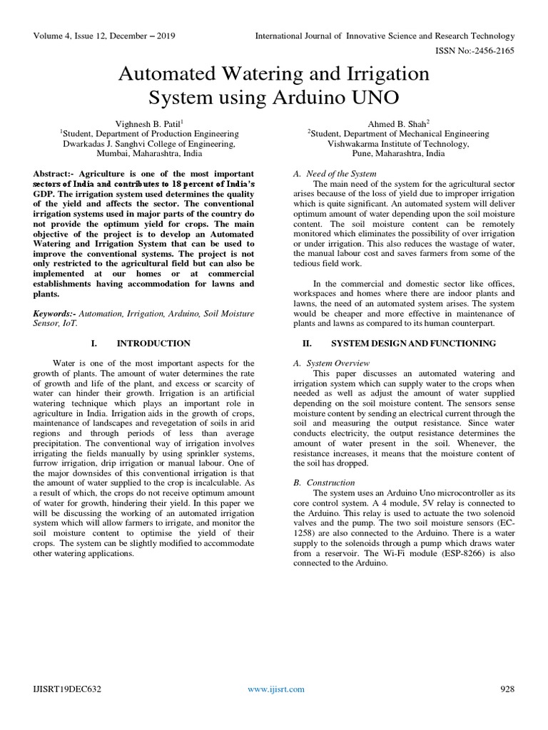 Automated Watering and Irrigation System Using Arduino UNO | PDF | Irrigation | Hydroponics