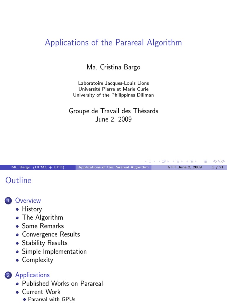 Applications Of The Parareal Algorithm Pdf Computational Science