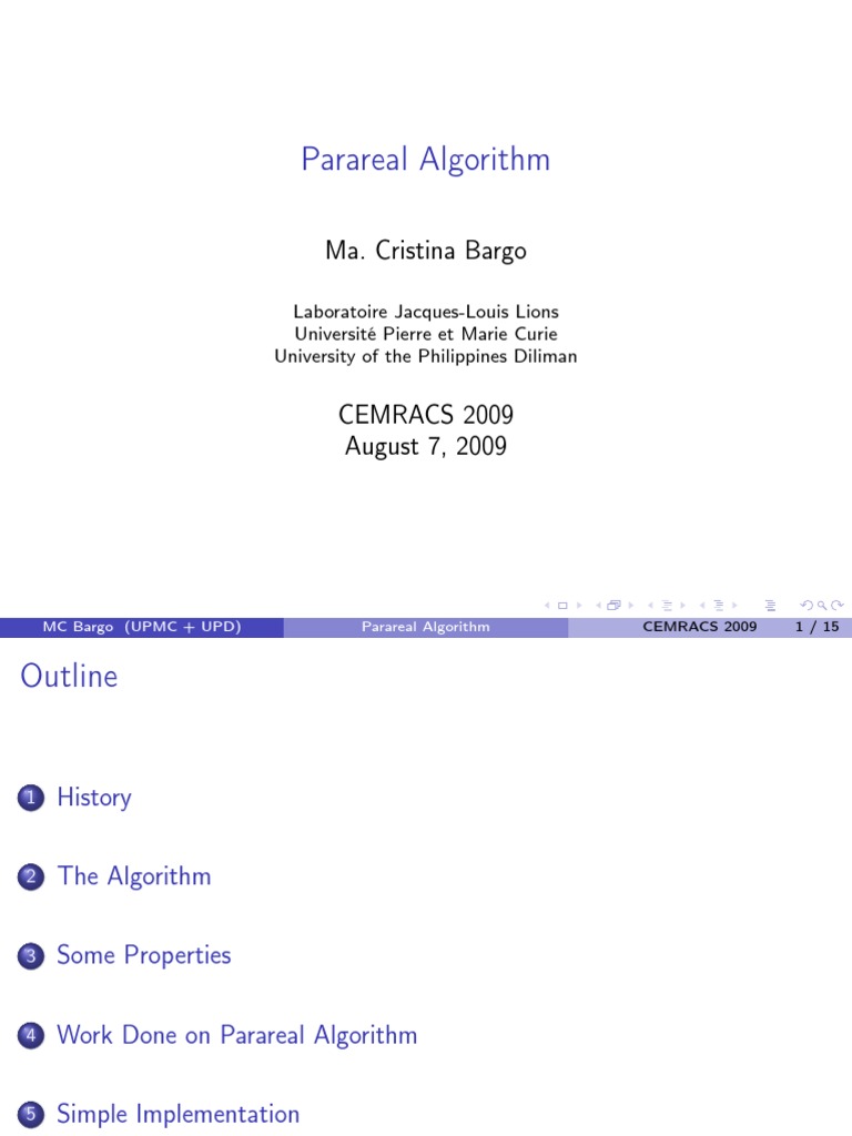 Parareal Algorithm: Ma. Cristina Bargo | PDF | Theoretical Computer ... Parareal Algorithm: Ma. Cristina Bargo | PDF | Theoretical Computer ...