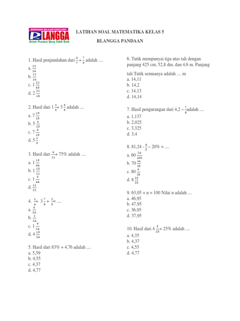 Latihan Soal Matematika Kelas 5 | PDF