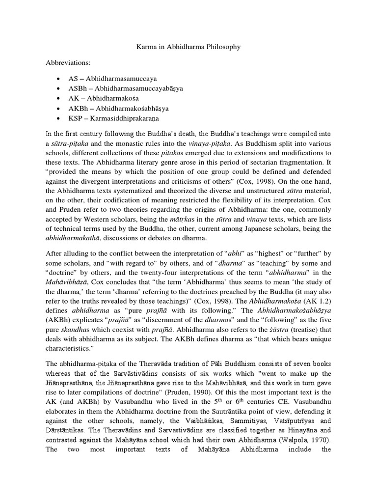 Karma in Abhidharma Philosophy | PDF | Mahayana | Nāstika