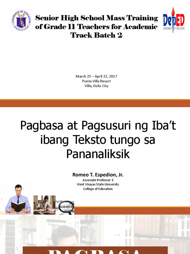 DepEd Pagbasa at Pagsulat - Prof. Espedion | PDF