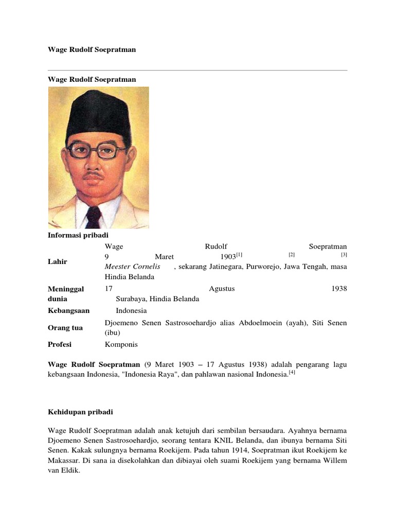 Wage Rudolf Soepratman | PDF Wage Rudolf Soepratman | PDF