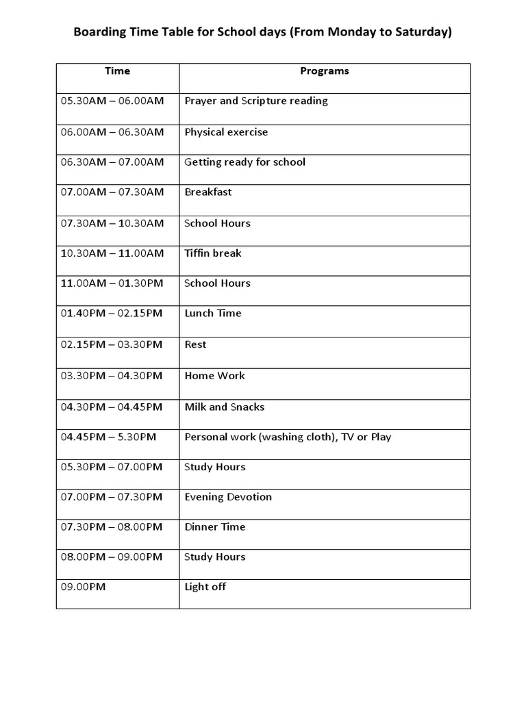 Hostel Time Table | PDF