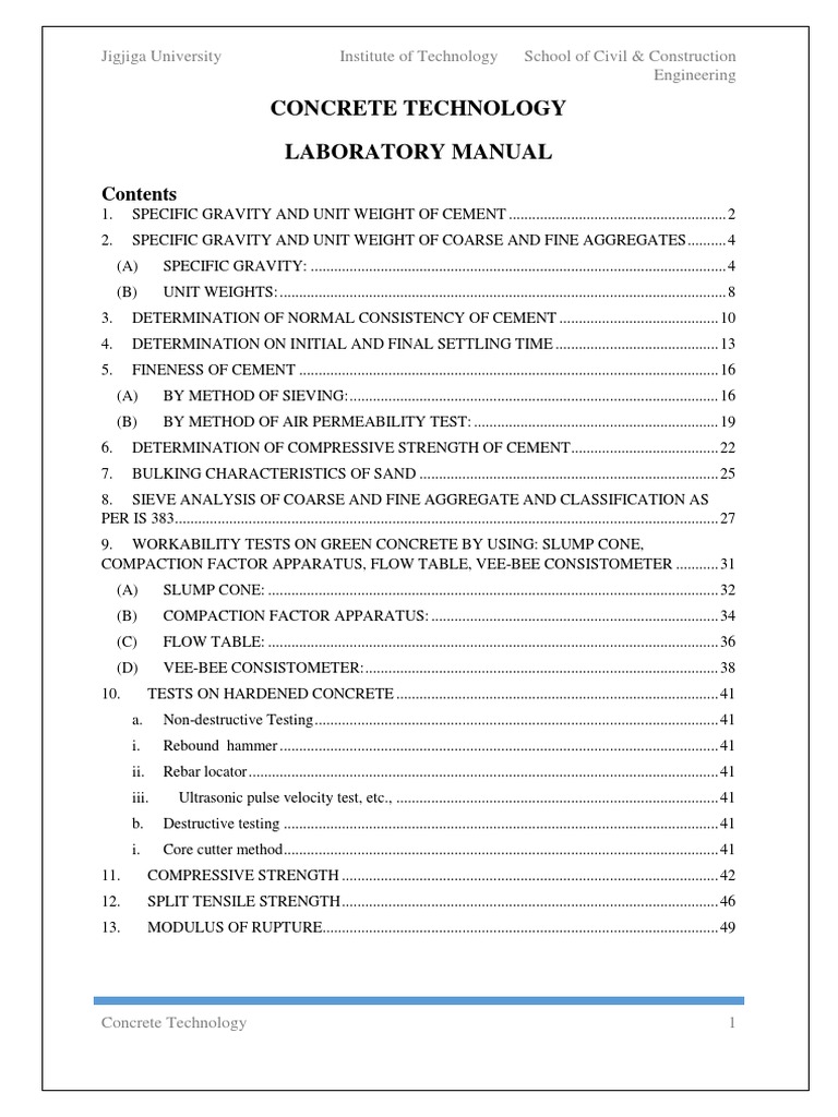 Concrete Technology Lab Manual | PDF | Density | Cement