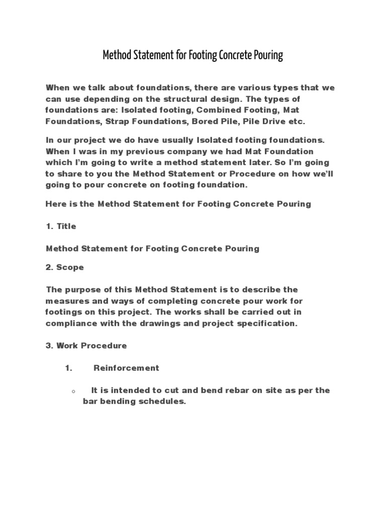 Ensuring Proper Placement: A Detailed Method Statement for Footing ...