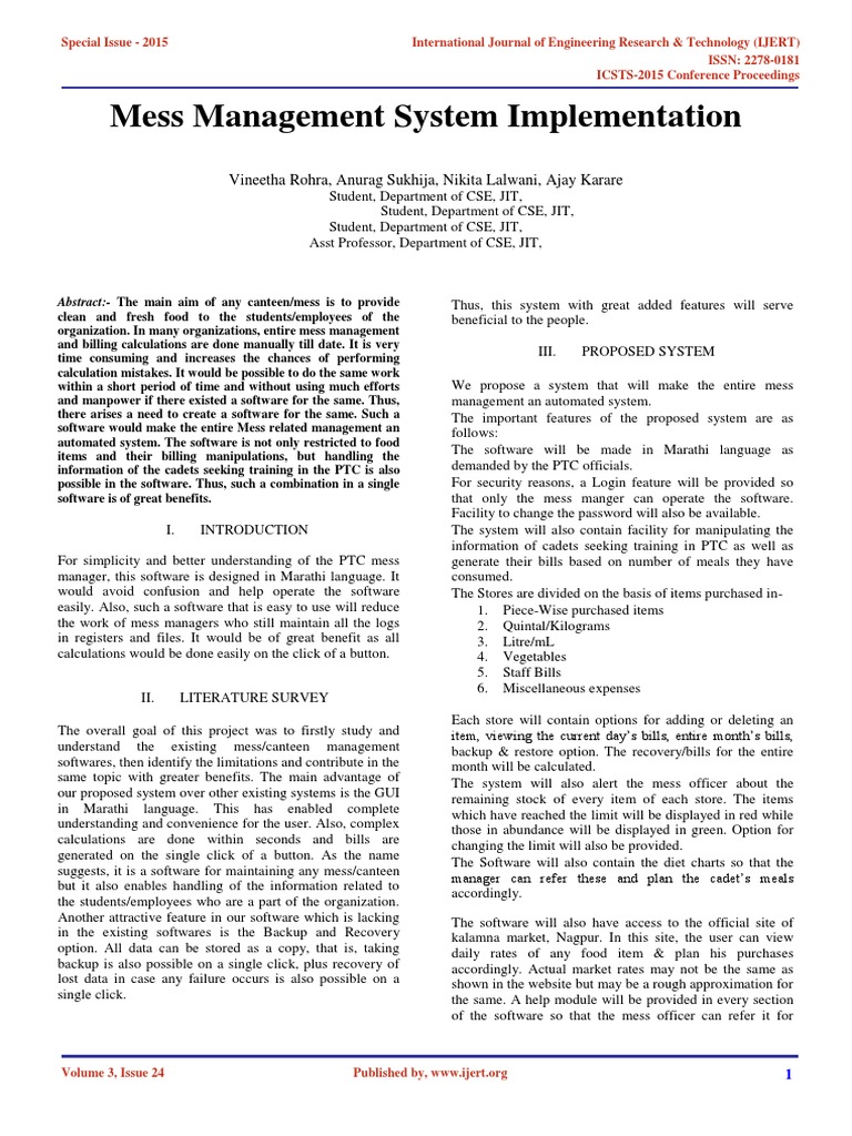 Mess Management System Implementation IJERTCONV3IS24003 | PDF | Backup ...