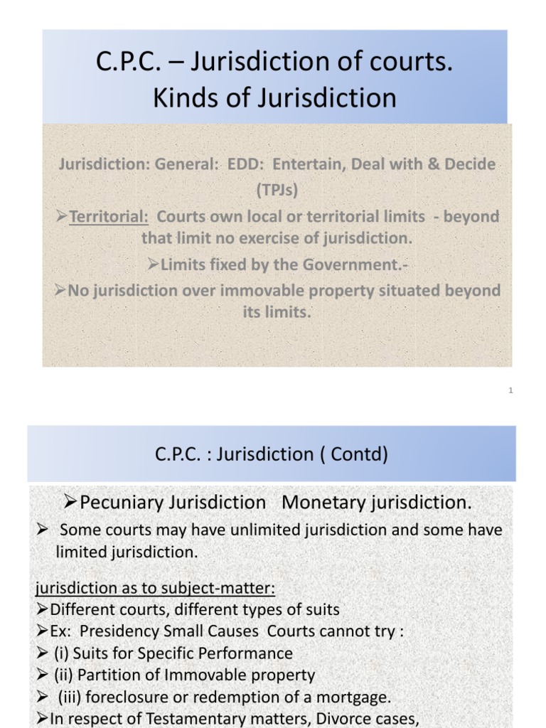 UNIT - 2 Jurisdiction of Courts (1-21 Slide) - CPC | PDF | Lawsuit ...