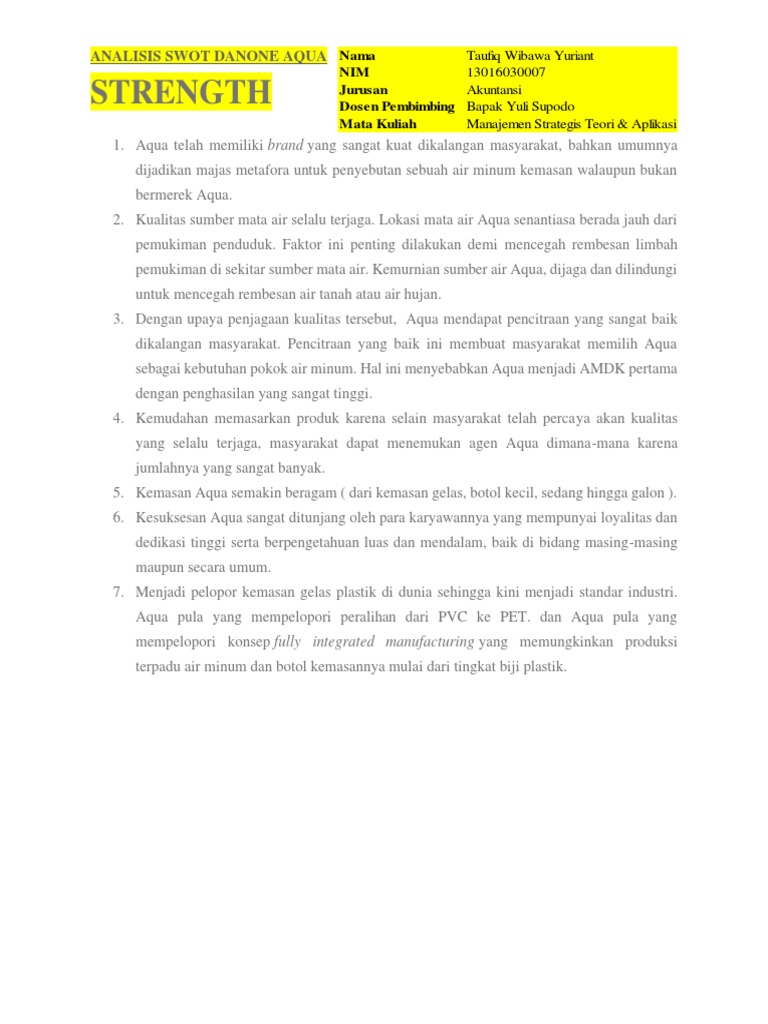 Analisis SWOT Aqua dan Danone | PDF