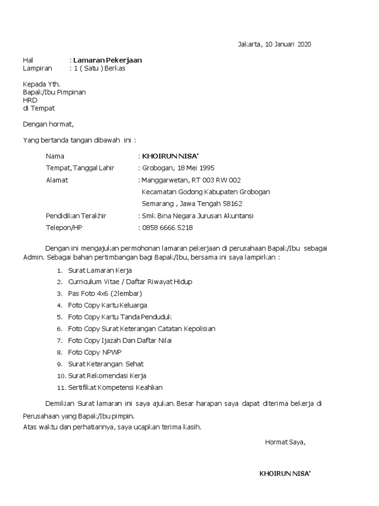 Cv. Khoirunnisa' | PDF