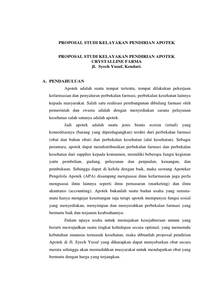Proposal Studi Kelayakan Pendirian Apotek | PDF