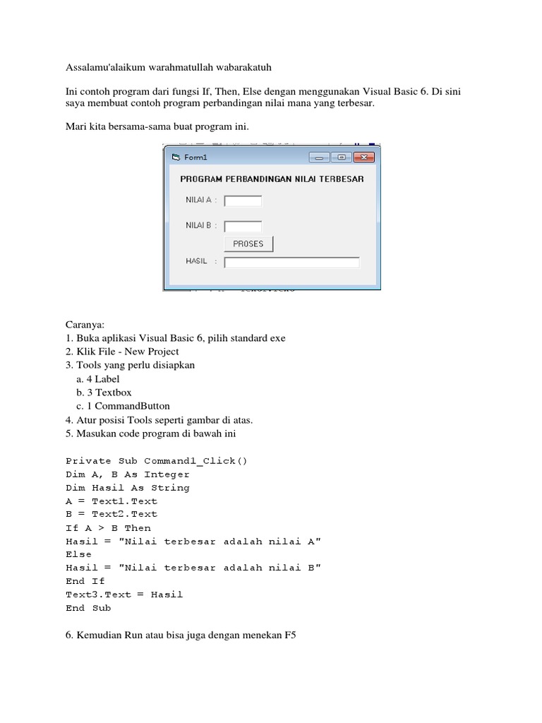 Contoh Program If, Then, Else Dengan Menggunakan Visual Basic 6 | PDF