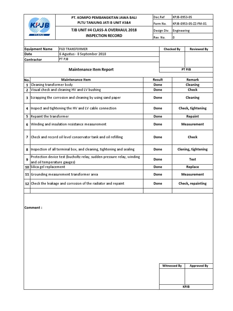 Form Uji Trafo FGD | PDF | Transformer | Components