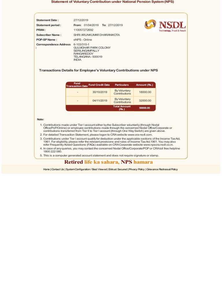 NPS Contribution 2019 20 PDF | PDF | Personal Finance | Public Finance