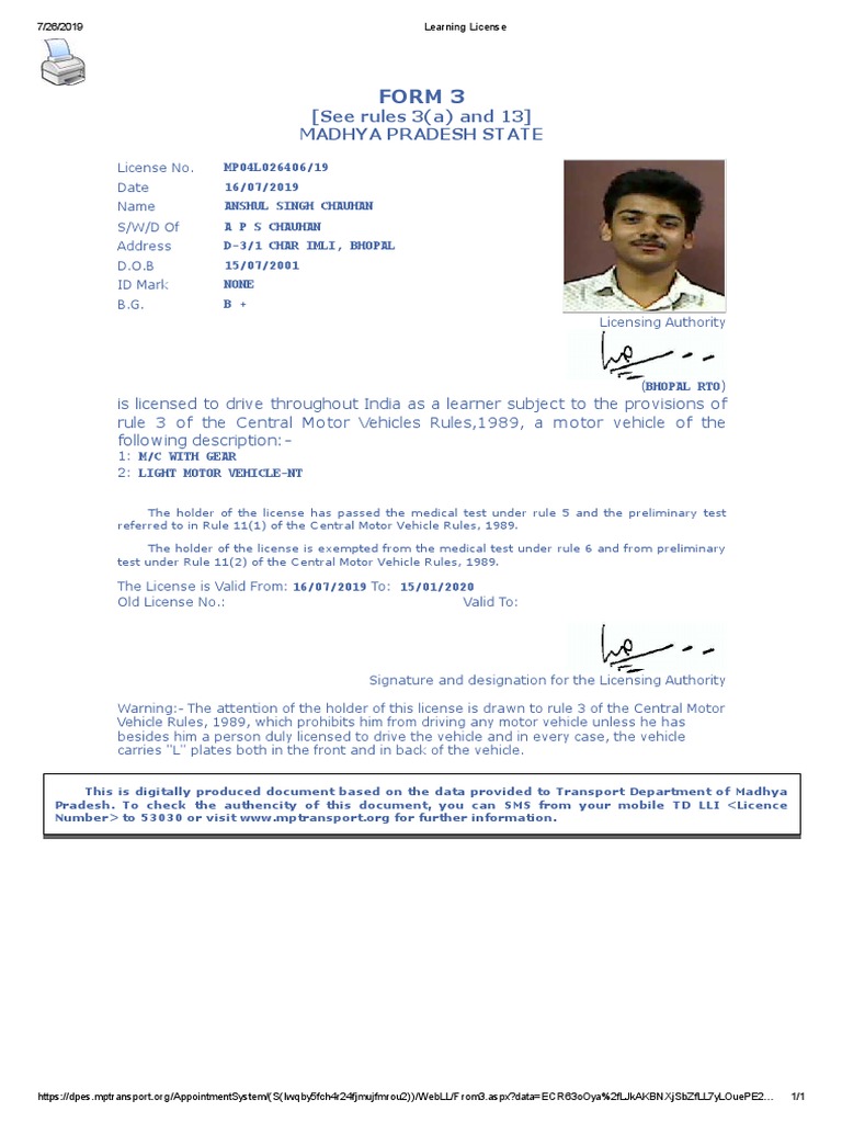 Learning License PDF | PDF | Road Transport | Driving