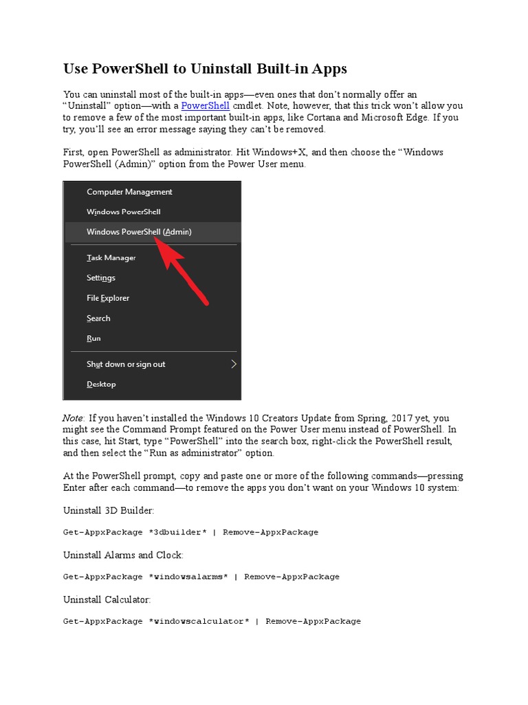 Use PowerShell To Uninstall Built Windows 10 | PDF | Windows 10 ...