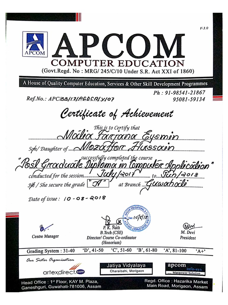 PGDCA Certificate | PDF