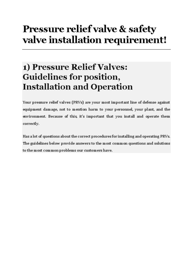 PART 89 Pressure Relief Valve & Safety Valve Installation Requirement ...