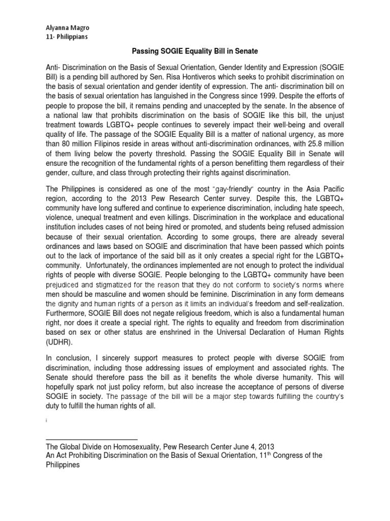 Sogie Bill Position Paper | PDF | Discrimination | Human Rights