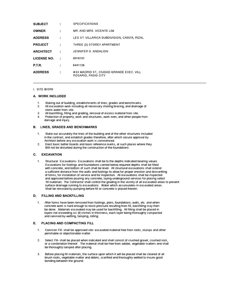 Three Storey Apartment Specifications | PDF | Mortar (Masonry) | Concrete