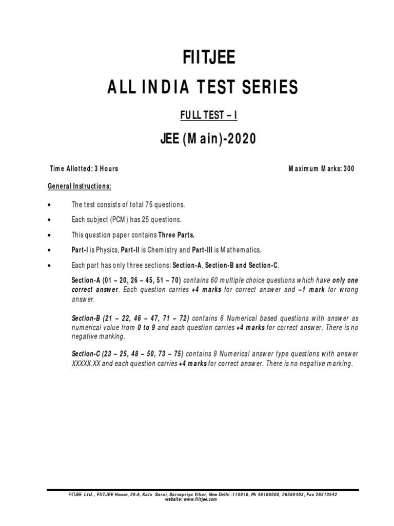 Jee Main Aits | PDF | Chemistry | Physical Sciences