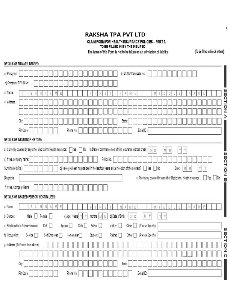 Claim Form - Part A and B PDF | PDF