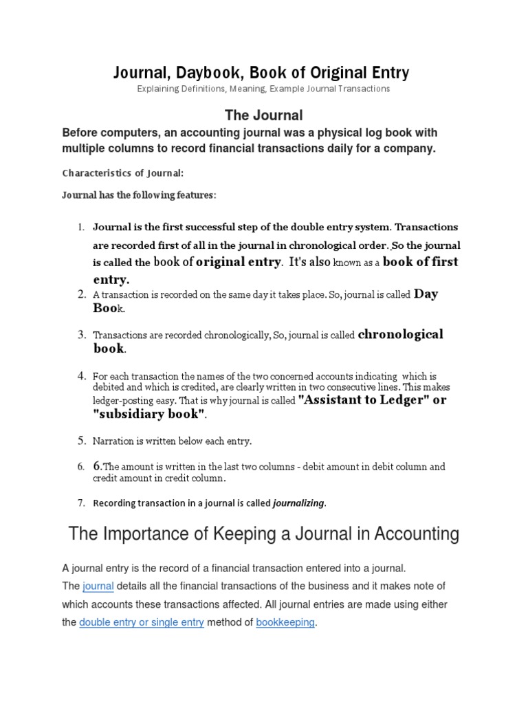 Journal or Day Book | PDF | Debits And Credits | Bookkeeping