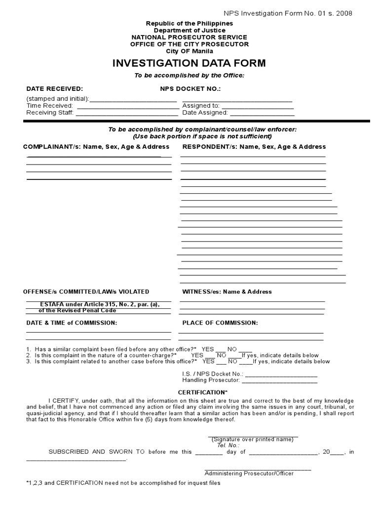 NPS Investigation Data Form | PDF | Prosecutor | National Park Service