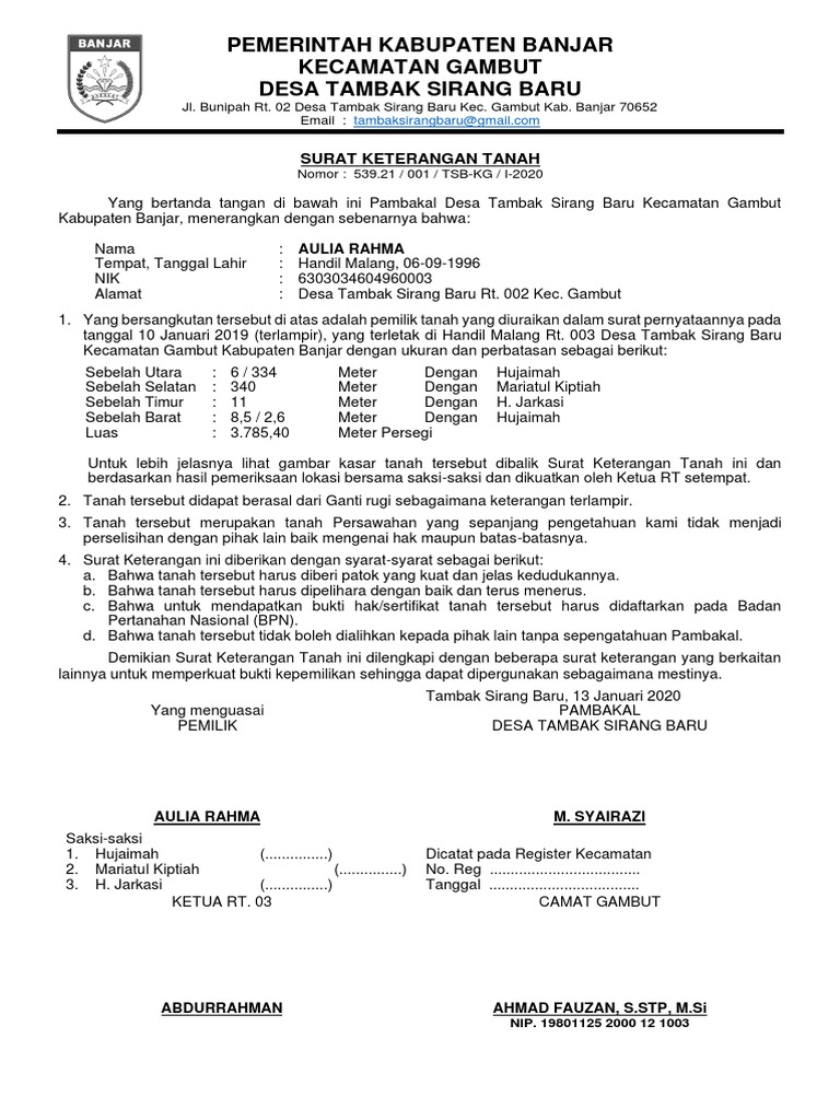 SKT Aulia Rahma 2020 | PDF