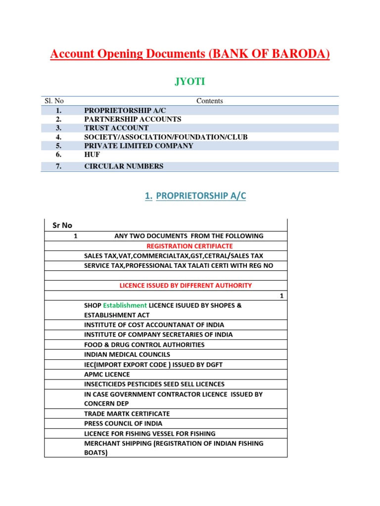 Account Opening Documents For Bob Jyoti | PDF | Trust Law | Value Added Tax