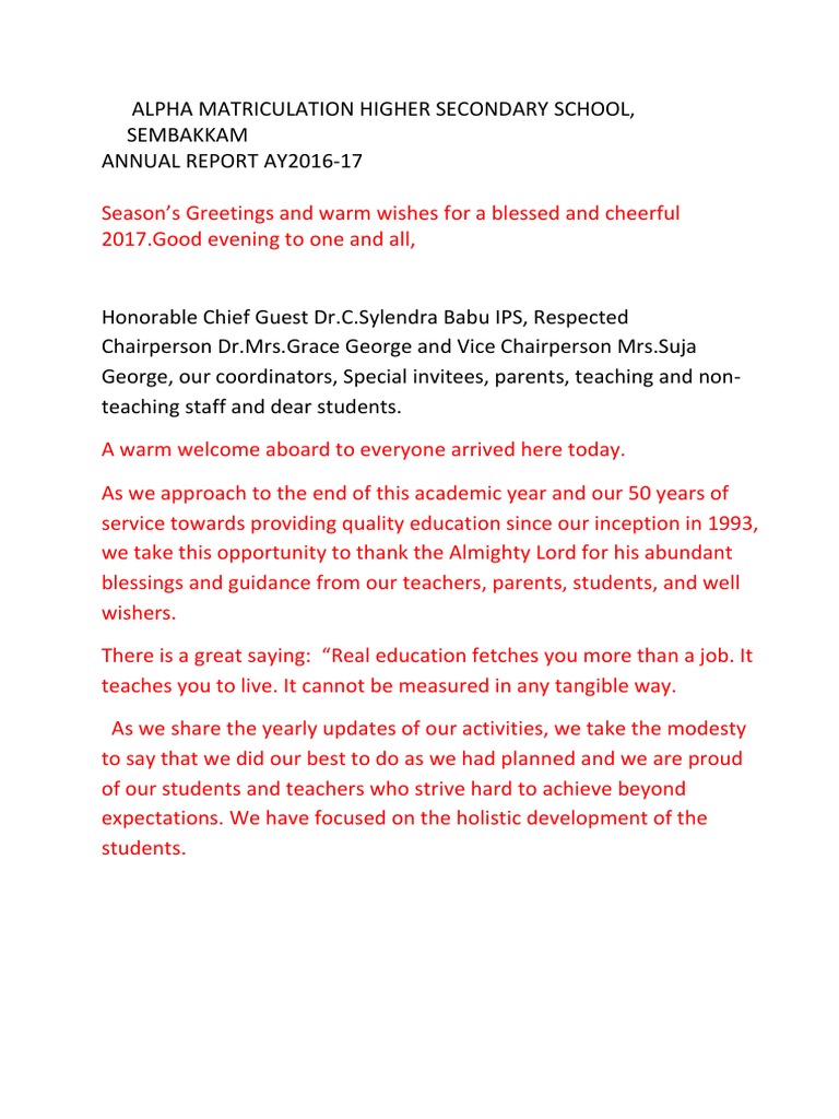 Annual Day Report | PDF | Teachers | Cognition