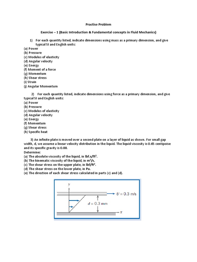 Practise Problem (Exercise - 1) | PDF | Viscosity | Shear Stress