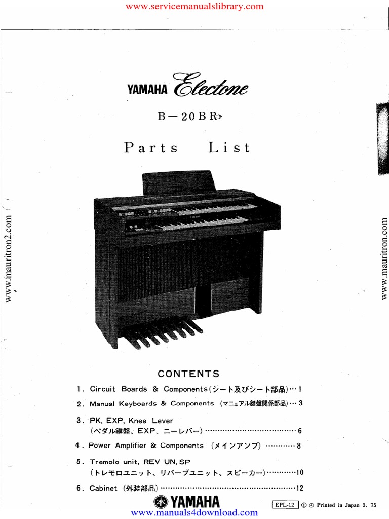 Yamaha Electone B20BR - Parts List | PDF