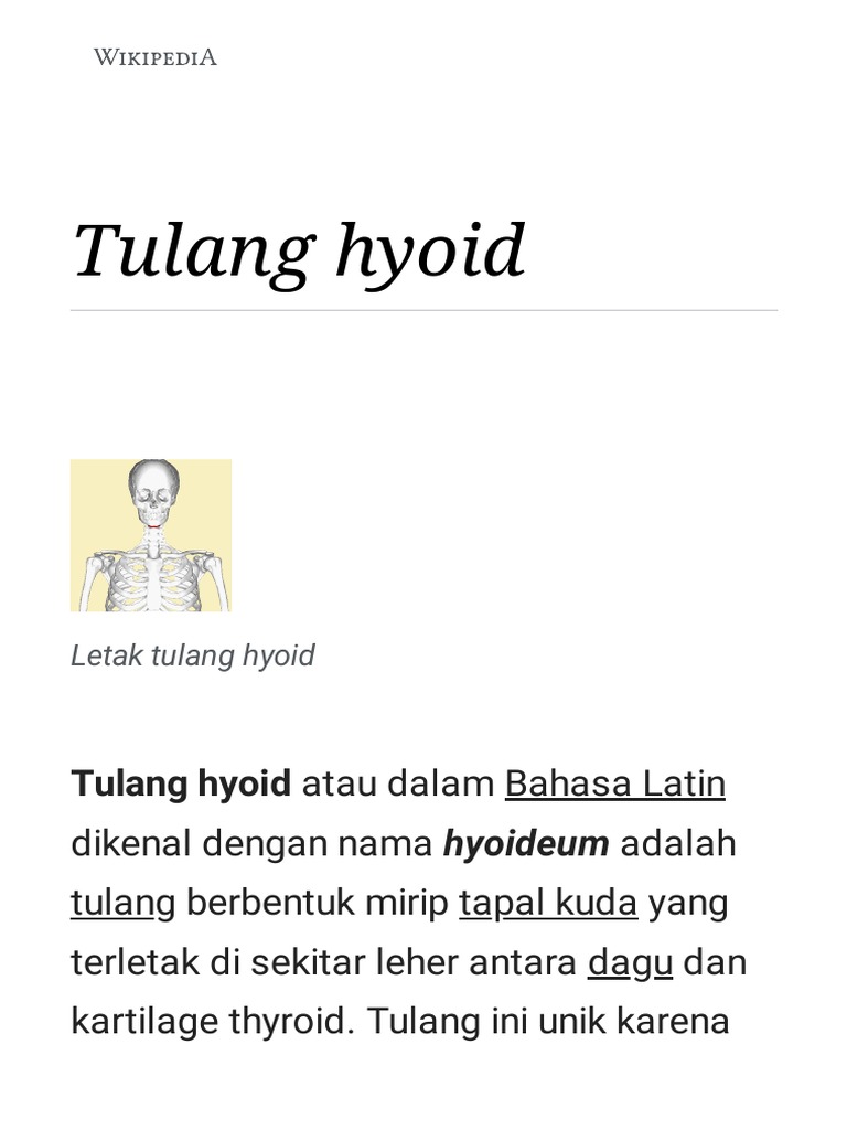 Tulang Hyoid - Bahasa Indonesia, Ensiklopedia Bebas | PDF