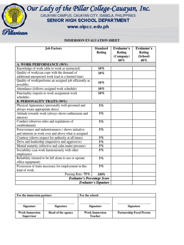 Immersion Evaluation Sheet | Download Free PDF | Employment | Applied ...