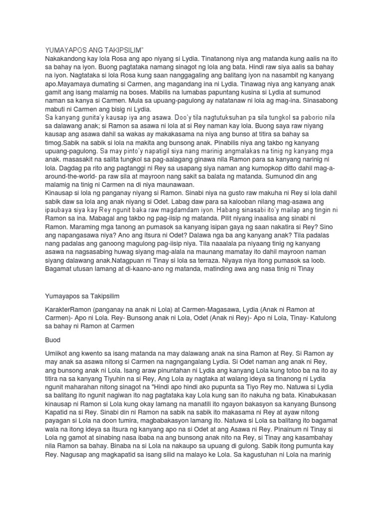 Yumayapos Ang Takipsilim | PDF