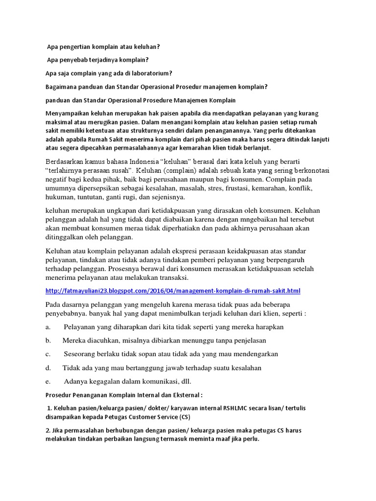 Apa Pengertian Komplain Atau Keluhan | PDF