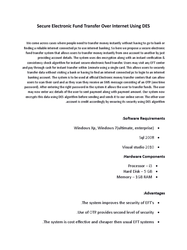 7.secure Electronic Fund Transfer Over Internet Using DES | PDF | Computer Security | Security