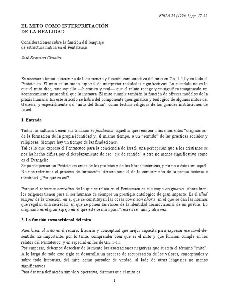 El Mito Como Interpretación de La Realidad | PDF | Tora | Libro del éxodo