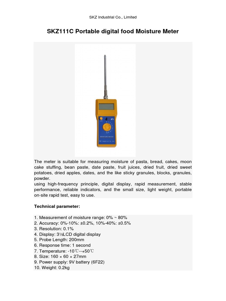 Portable Digital Food Moisture Meter | PDF | Technology & Engineering