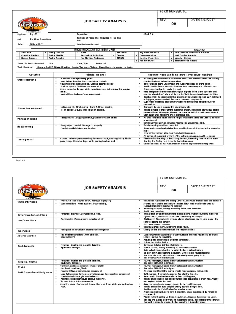 JSA - Rig Move Operations | PDF | Traffic Collision | Crane (Machine)